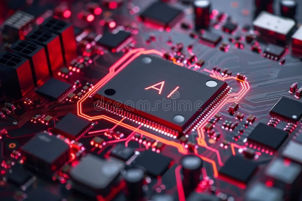 Red Glowing AI Microprocessor for Artificial Intelligence on Circuit ...