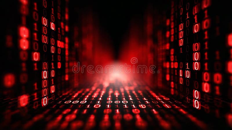 Red Glowing Binary Code in Digital Tunnel Perspective on Black Background. Stock Footage - Video ...