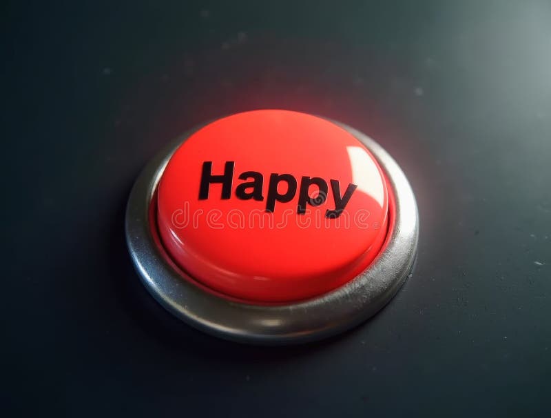 Red Button with Happy Sign, Choosing Happiness and Positivity Stock ...