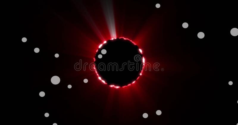 Red Glowing Circle with Light Rays and White Dots Image on Black ...