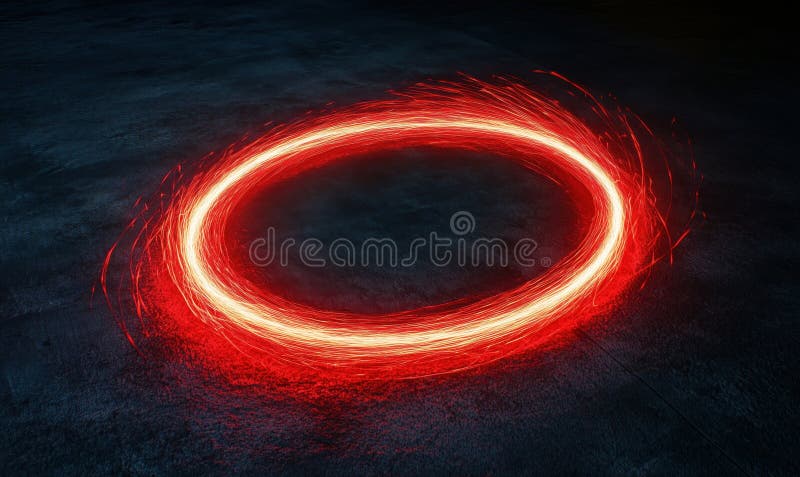 Red Glowing Circular Light Trail on Dark Textured Surface, Dynamic ...