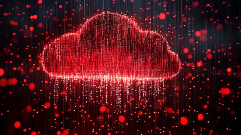Red Glowing Cloud Data Rain Digital Network Background Stock ...