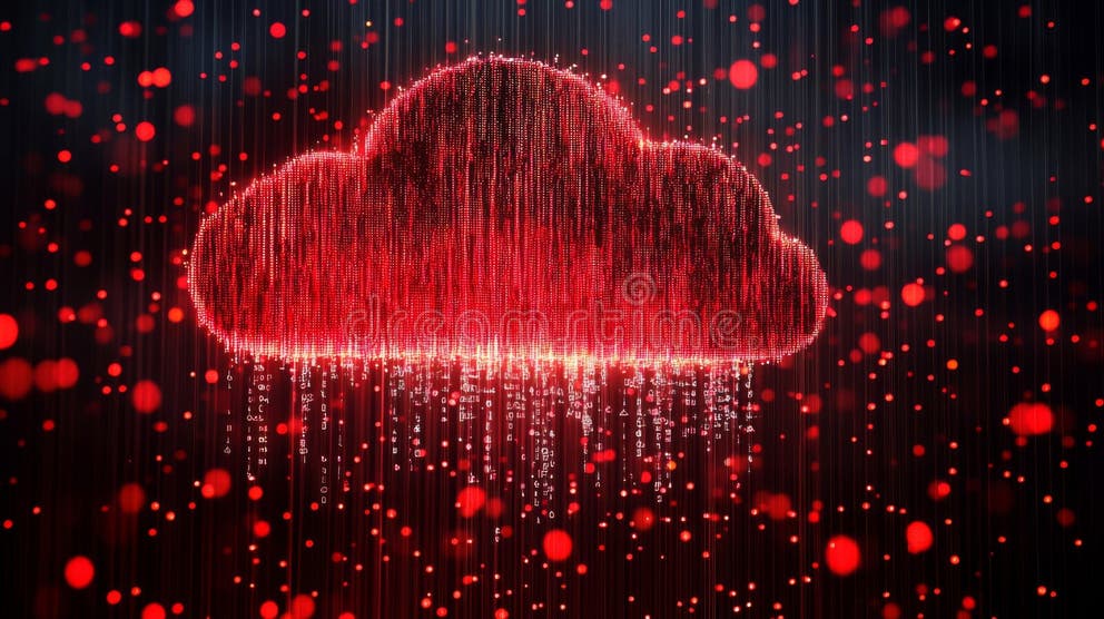 Red Glowing Cloud Data Rain Digital Network Background Stock ...