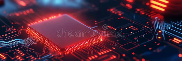 Red Glowing CPU on Circuit Board Technology Innovation Concept a ...