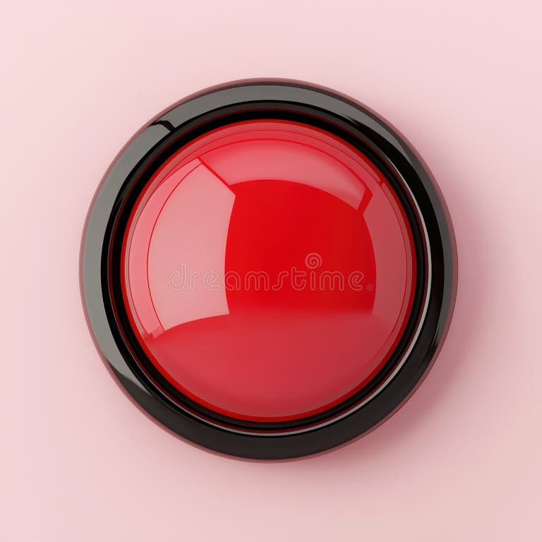 Red Glowing 3D Button Shiny Glass Black Frame Push Button Round ...