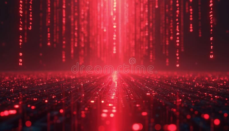 Red Glowing Digital Rain with Binary Code. Abstract Tech Backdrop with Matrix of Datum Streams ...