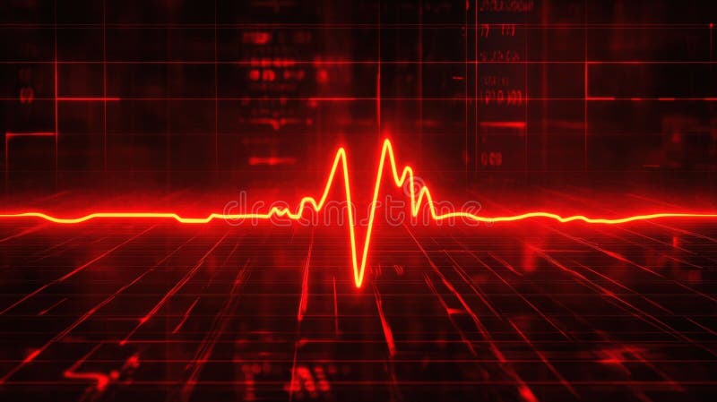 Red Glowing Electrocardiogram Line on Dark Red Grid Stock Illustration ...