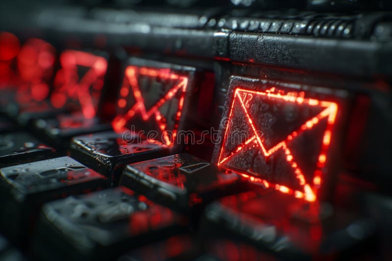 Red Glowing Email Icons on Dark Keyboard Stock Photo - Image of online ...