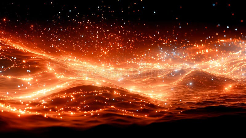 Red Glowing Energy Flow with Particles and Sparks Stock Illustration ...