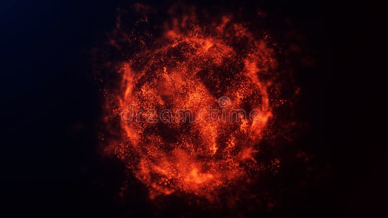 Red Glowing Flame of Bright Shining Flowing Particles of Energy on Dark ...