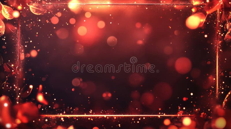 Red Glowing Frame with Sparkling Leaves Background Stock Illustration ...