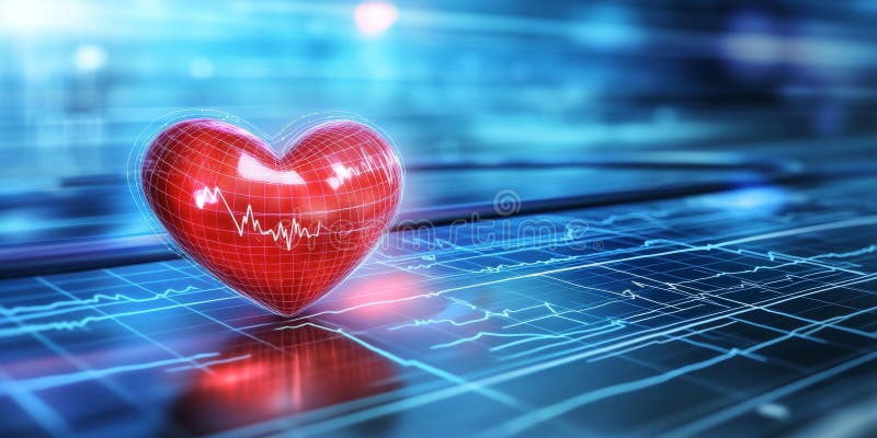 Red Glowing Heart Symbol on a Grid Background with a Medical Line Chart ...