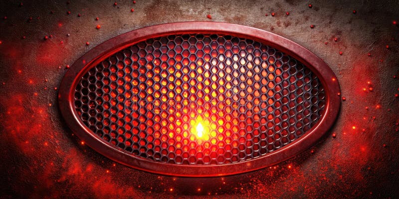Red Glowing Hexagonal Grille in Oval Metal Frame. Generative AI Stock ...
