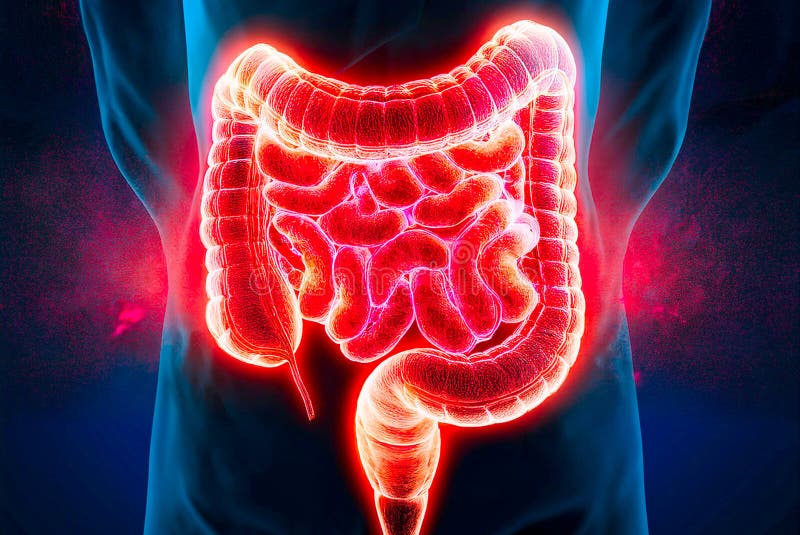 Red Glowing Human Intestine Highlighting Inflammation or Infection ...