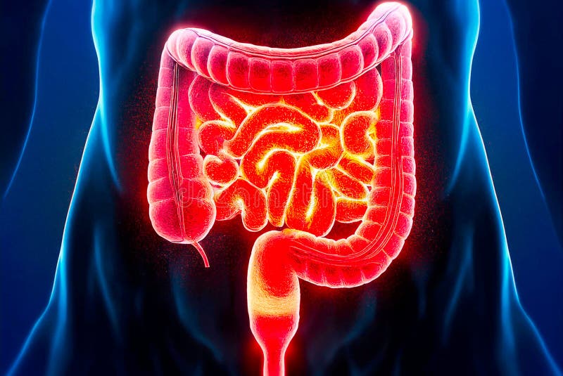 Red Glowing Human Intestine Highlighting Inflammation or Infection ...