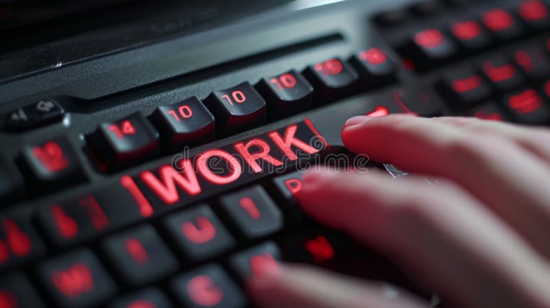 Red Glowing Keyboard with Work Key Highlighted Stock Image - Image of ...