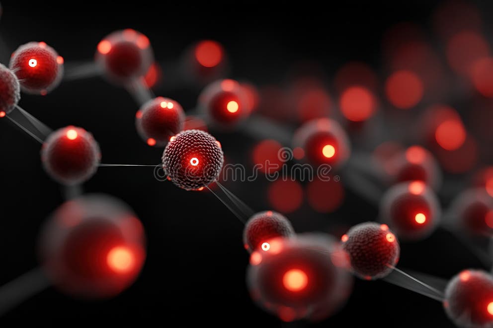 Red Glowing Molecules Connected by Lines in a Dark Background ...