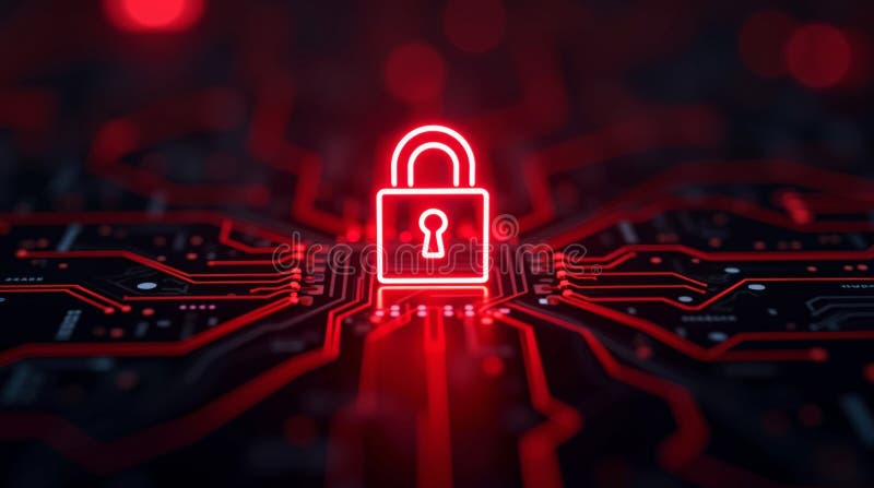 Red Glowing Neon Castle on a Black Digital Circuit Board, Symbolizing ...