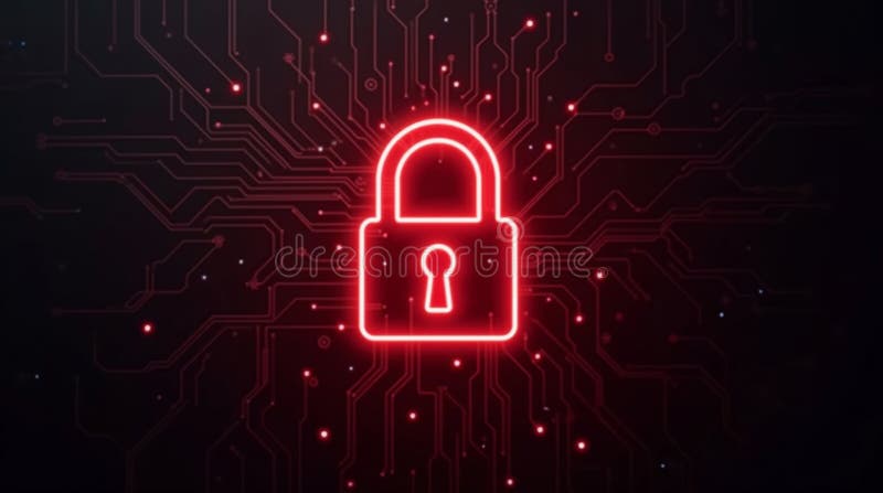 Red Glowing Neon Castle on a Black Digital Circuit Board, Symbolizing ...