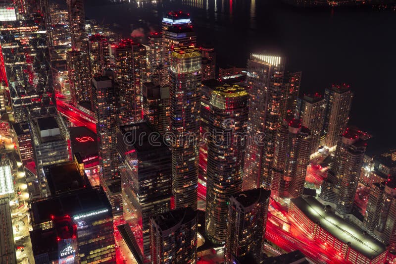 Red Glowing Night City Landscape Editorial Photo - Image of downtown ...