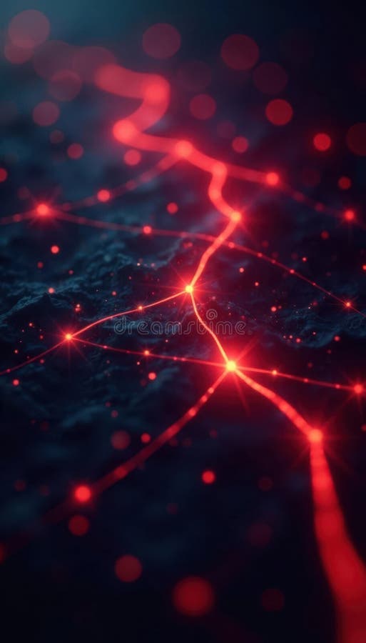 Red Glowing Nodes Forming Dynamic Network System , Graphic, Digital ...