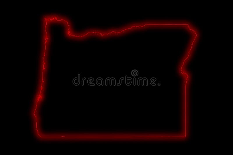 Red Glowing Oregon Outline Map, Neon Map Stock Illustration ...
