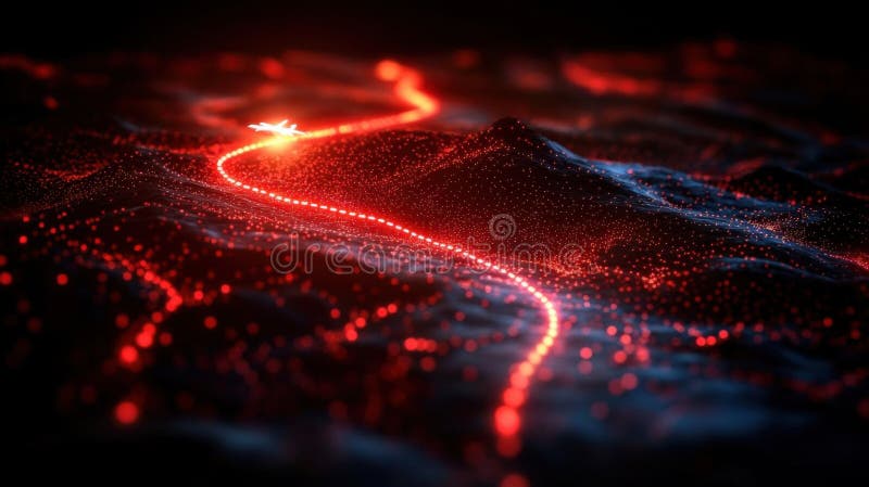 Red Glowing Path on Dark Terrain Stock Illustration - Illustration of ...