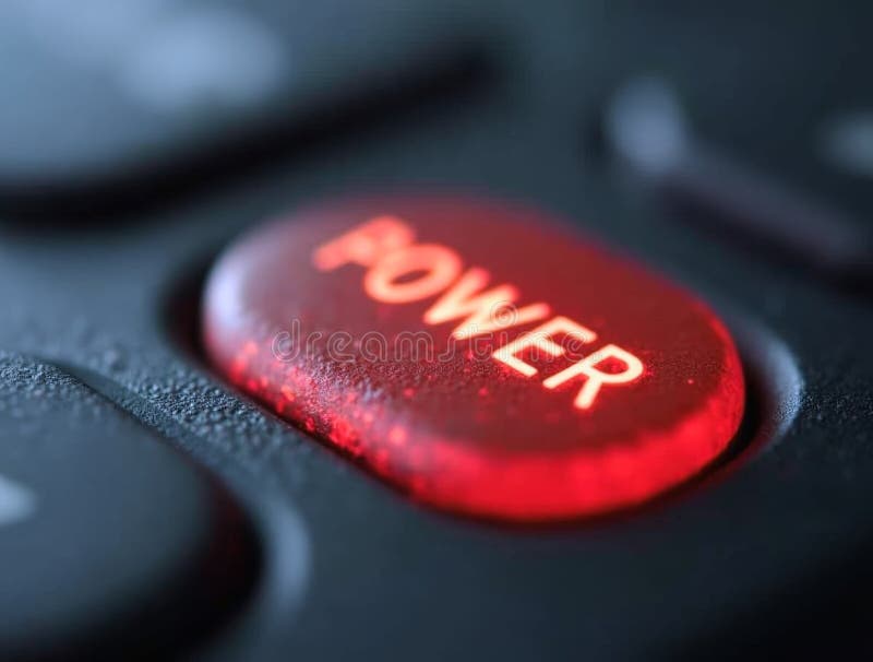 Red Glowing Power Button on Electronic Device Close-up Stock ...