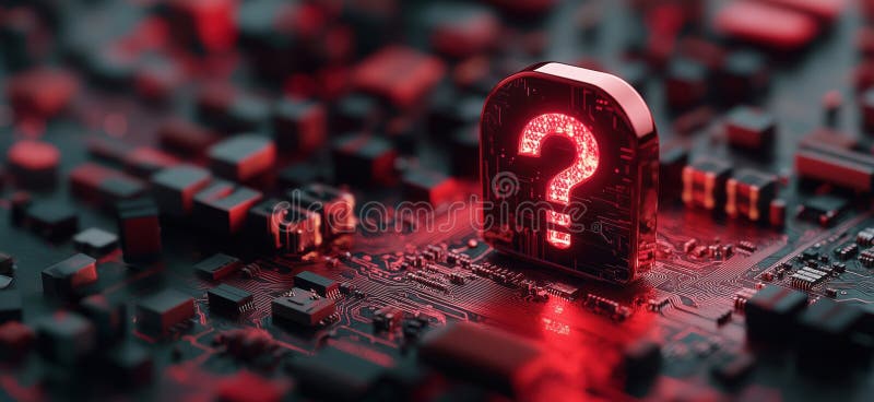 Red Glowing Question Mark on Circuit Board Symbolizing Technology ...