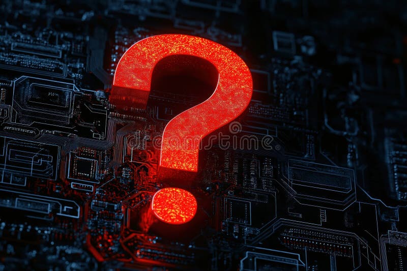 Red Glowing Question Mark Symbol on Tech Circuit Board. Abstract ...