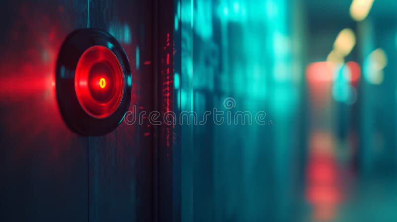 Red Glowing Security Access Button in Futuristic Corridor Stock Image ...