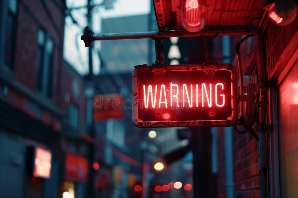 A Red Glowing Sign with the Word Warning on it. Stock Illustration ...