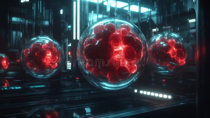 Red Glowing Spheres Suspended in Futuristic Laboratory Setting Stock ...