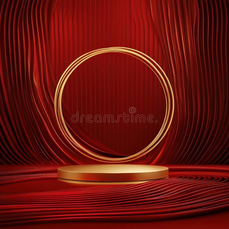 Red and Gold Abstract Background with Circle and Platform Stock ...