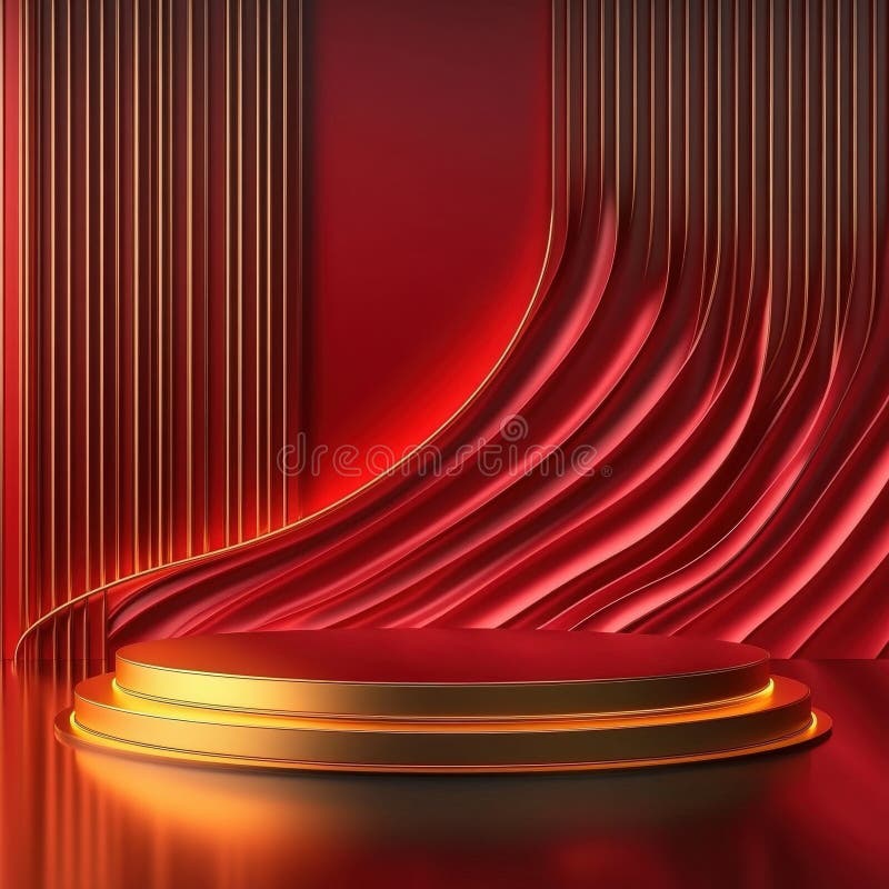 Red and Gold Abstract Background with Podium. Stock Illustration ...