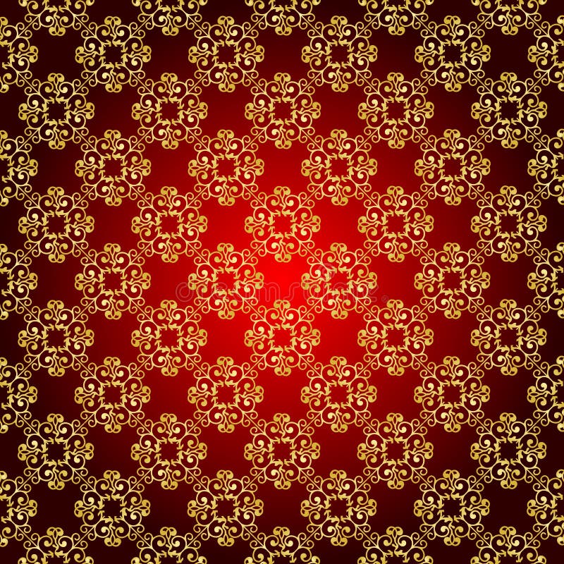Red Gold Floral Vintage Seamless Pattern Stock Vector - Illustration of ...