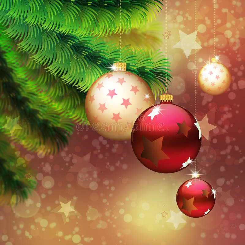 Red and Gold Balls on Branch Stock Illustration - Illustration of light ...