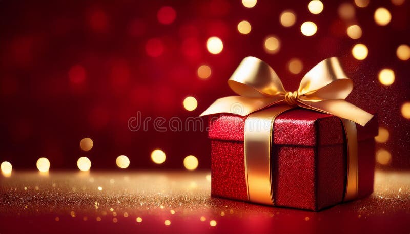 Red and Gold Celebration Banner with Gift Box and Lights Stock ...