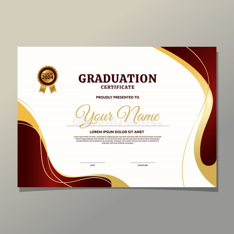Red Gold Certificate of Graduation Success School Print Template Stock ...