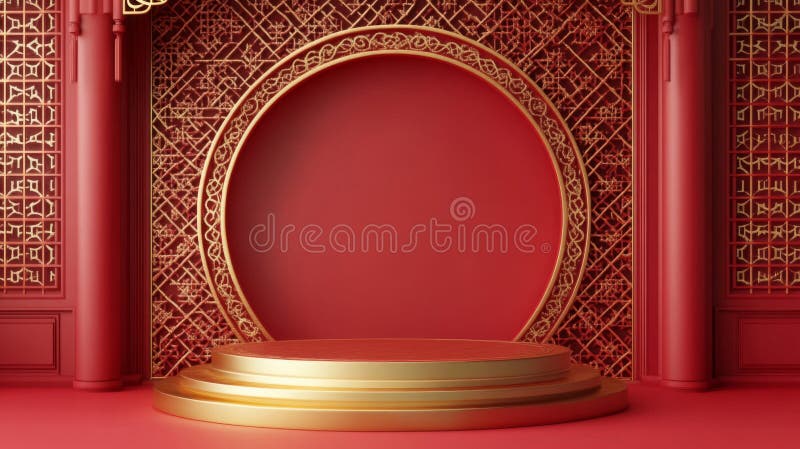 Red and Gold Chinese Style Product Display Stand Stock Illustration ...