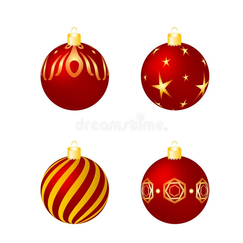 Red and Gold Christmas Ornaments Set Stock Illustration - Illustration ...