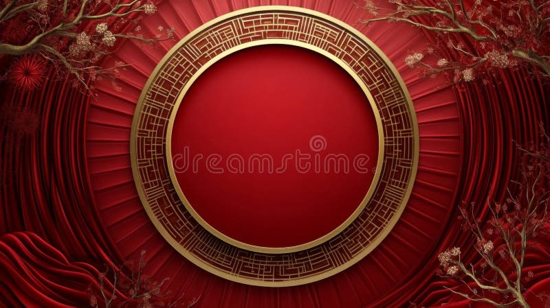 Red Gold Circular Frame Festive Asian Design Stock Illustration ...