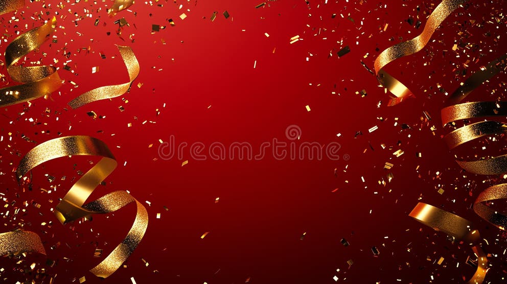 Red and Gold Confetti Celebration 3D Background Stock Image - Image of ...