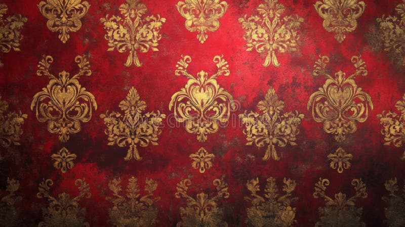 Red and Gold Damask Pattern Texture Background Stock Illustration ...