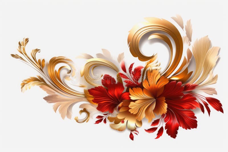 A Red and Gold Decorative Border Flowers, Generative AI Stock ...