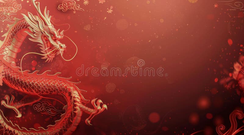 Red and Gold Dragon on Red Background Stock Photo - Image of power ...
