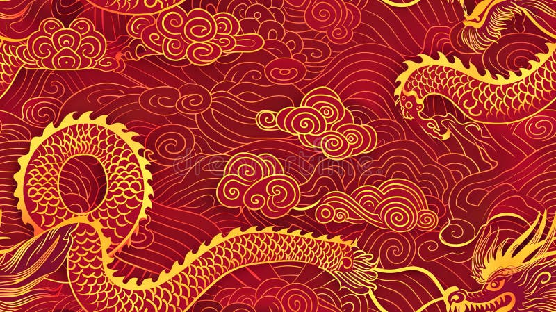 Red and Gold Dragon Pattern with Traditional Chinese Motifs. AI Image ...