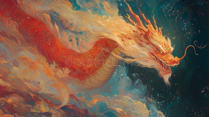 Red and Gold Dragon Soaring through Cosmic Space Stock Illustration ...