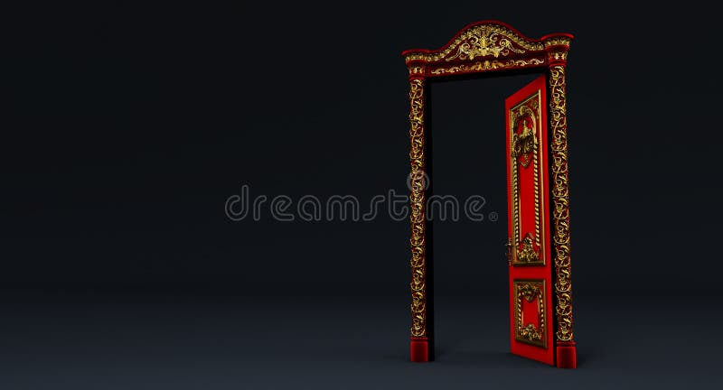 Red and Gold Entrance, Open Golden Door Stock Illustration ...