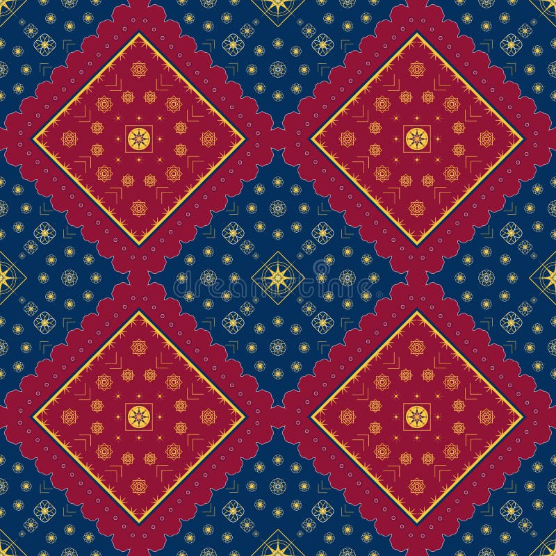 Red and Gold Ethnic Pattern with Geometric Seamless Square in for ...